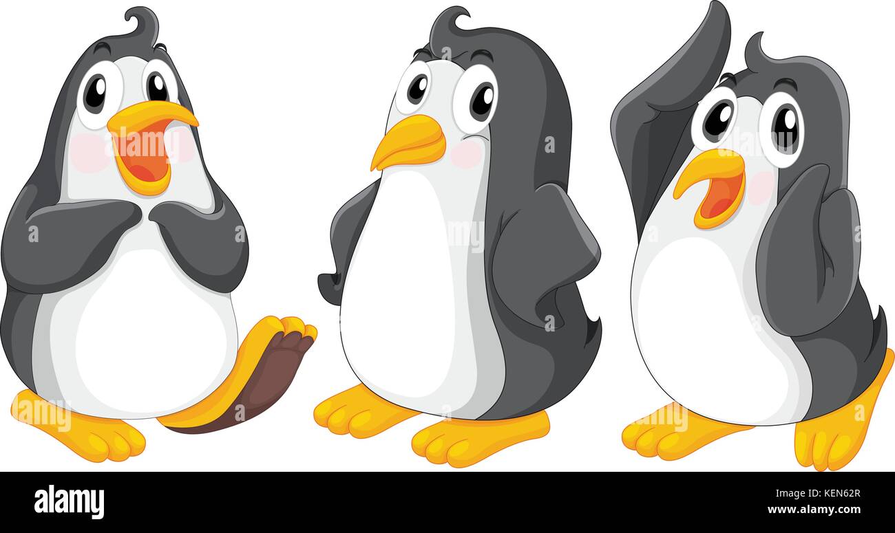 Illustration of the three cute penguins on a white background Stock ...