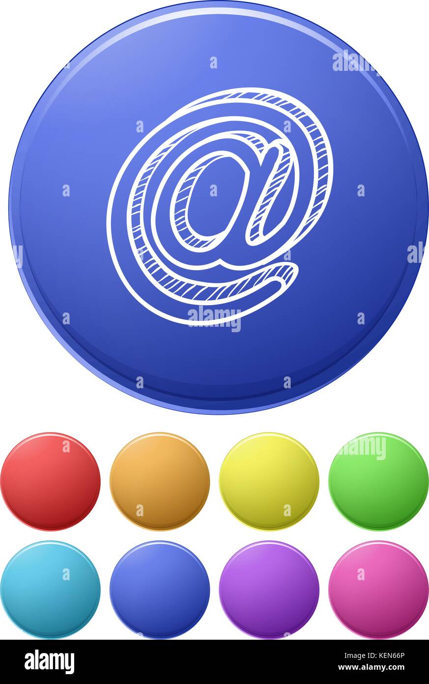 Small buttons and a big button with the at sign on a white background ...