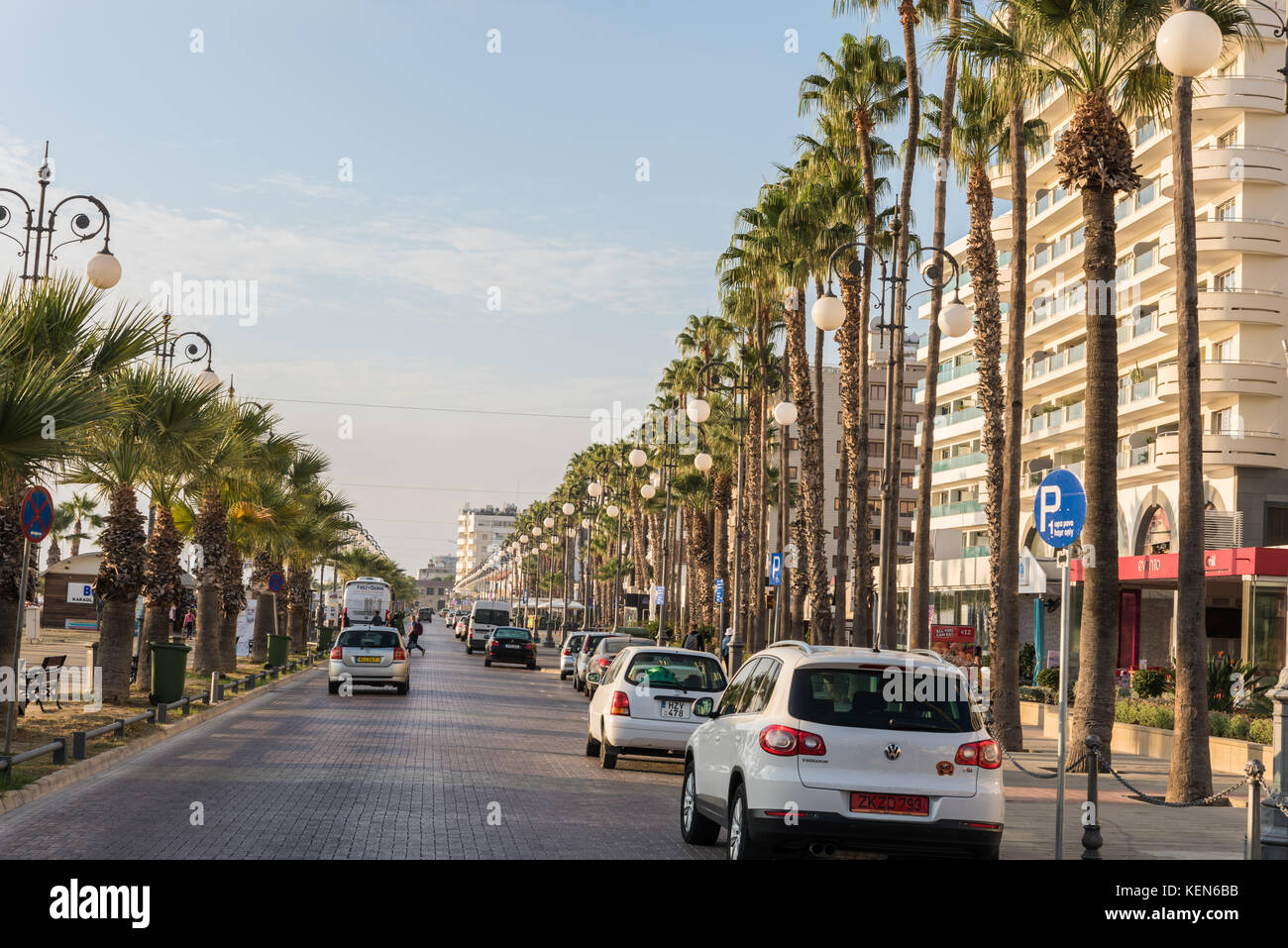 Finikoudes promenade in early morning - Larnaca, Cyprus Stock Photo - Alamy