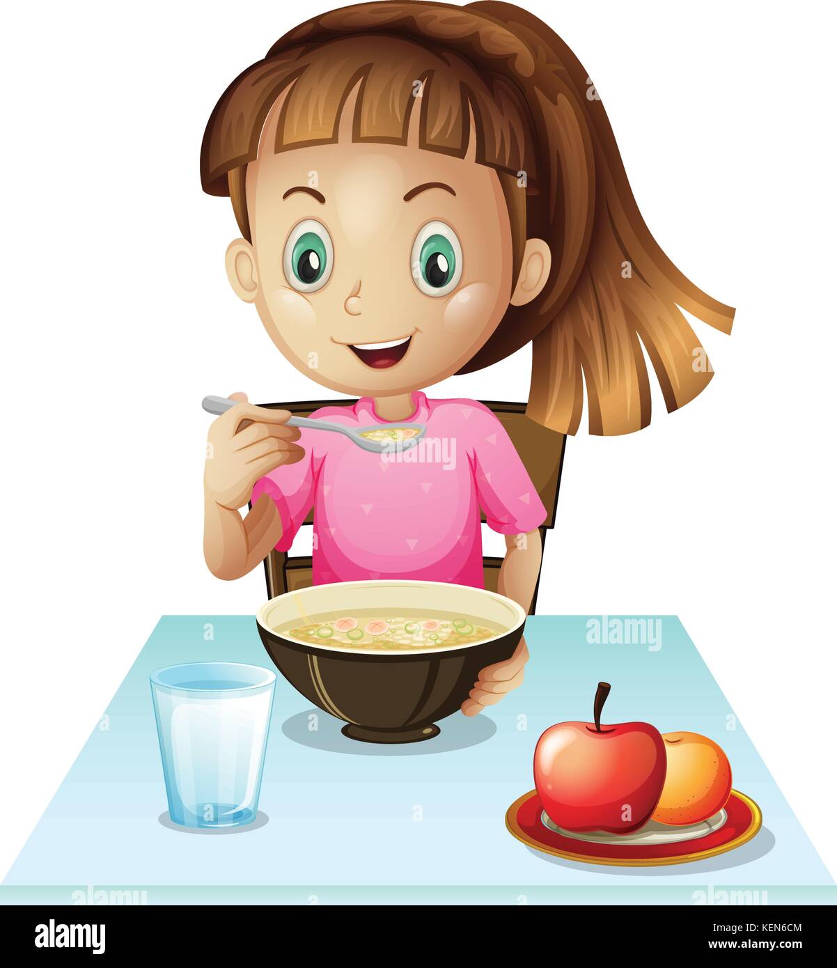 Illustration of a girl eating breakfast on a white background Stock ...
