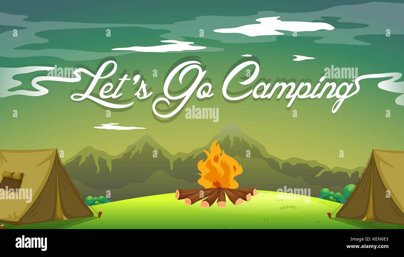 A poster showing a campsite with a campfire Stock Vector Image & Art ...