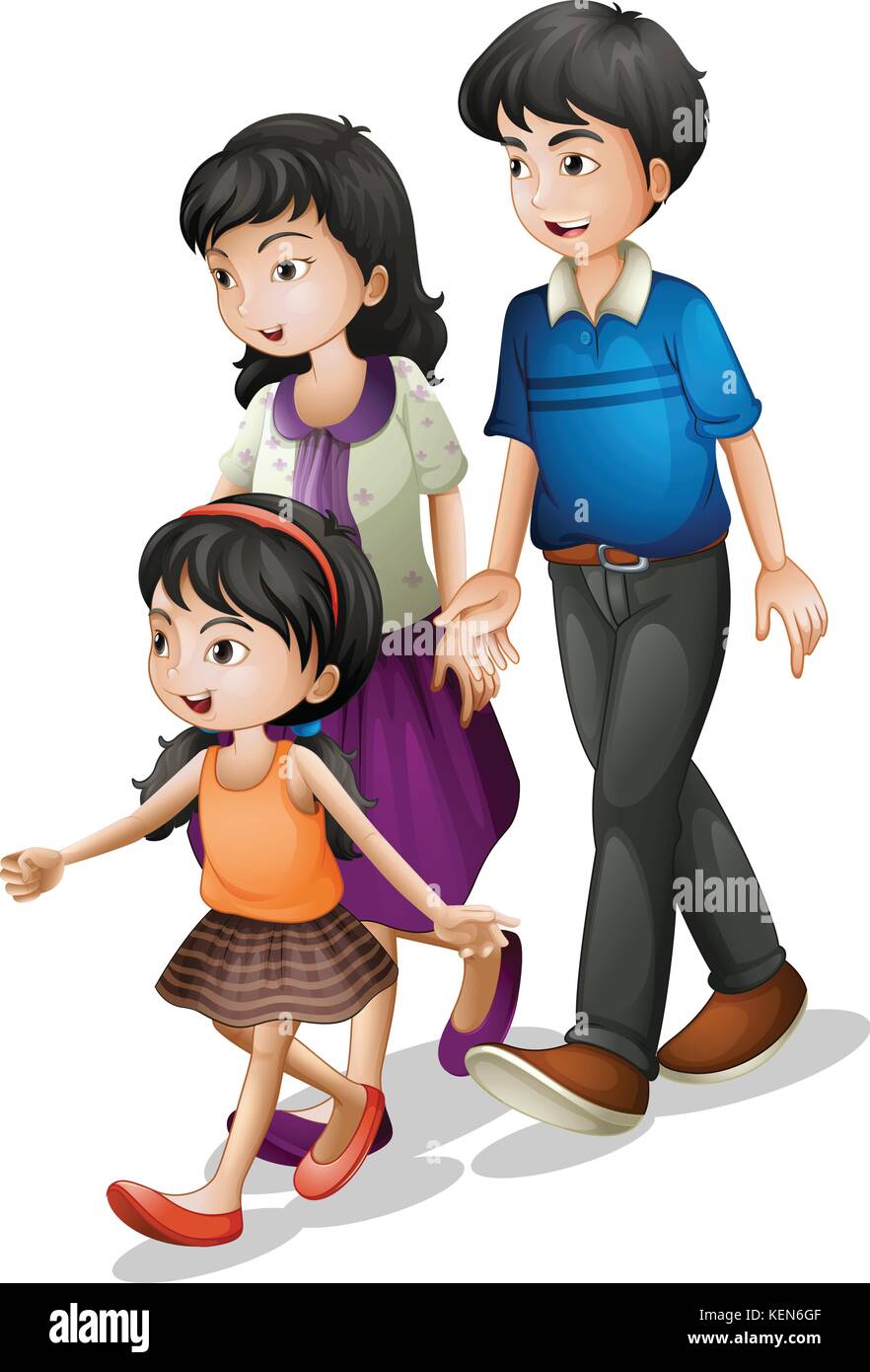 Illustration of a family walking on a white background Stock Vector ...