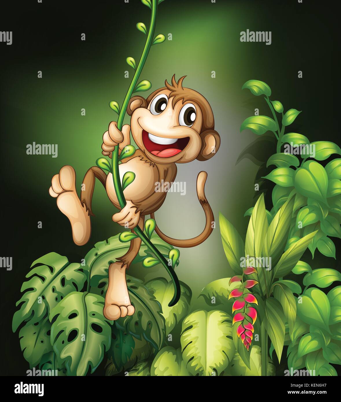 Illustration of monkey hanging on a vine Stock Vector Image & Art - Alamy