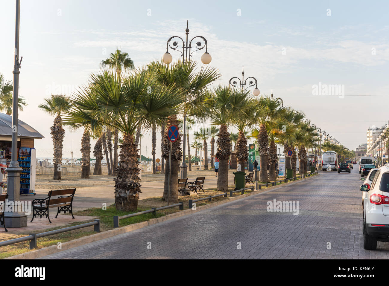 Finikoudes promenade in early morning - Larnaca, Cyprus Stock Photo - Alamy