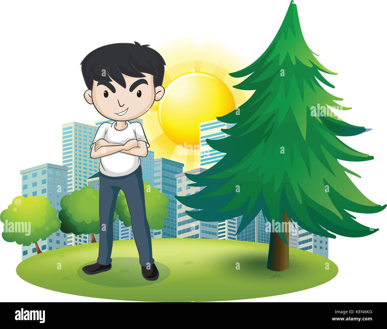 Illustration of an angry man near the pine tree on a white background ...