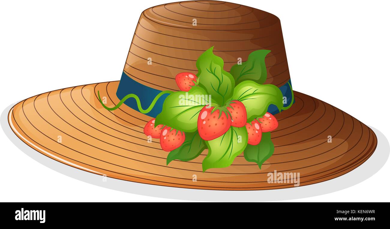 Illustration of a hat with strawberries on a white background Stock ...
