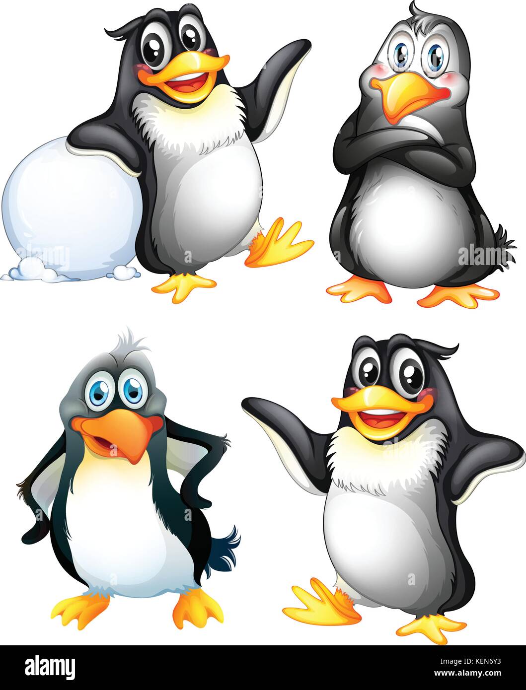 Illustration of the four playful penguins on a white background Stock ...