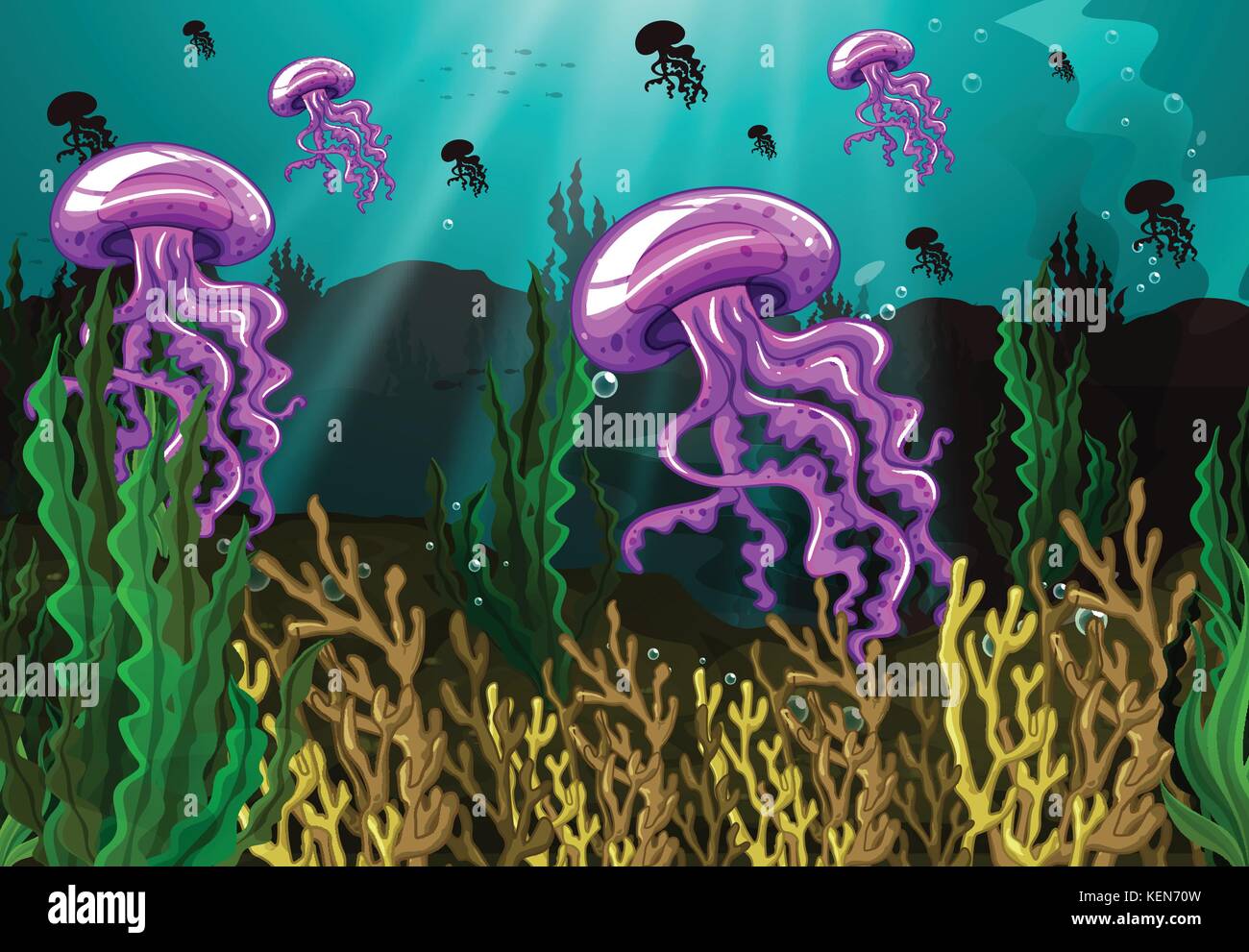 Dark ocean jellyfish Stock Vector Images - Alamy