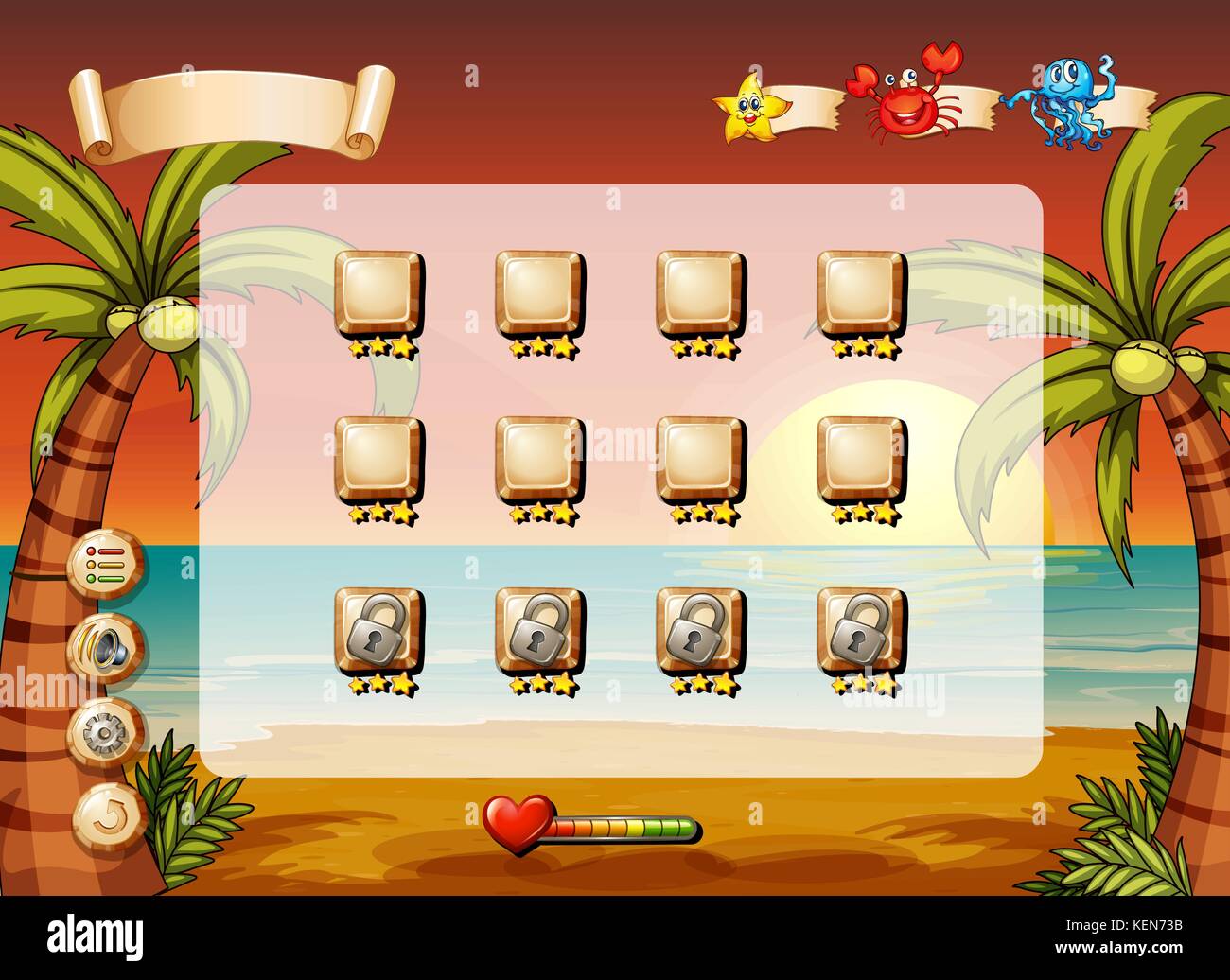 Set of icons and elements of a game with beach theme Stock Vector Image ...