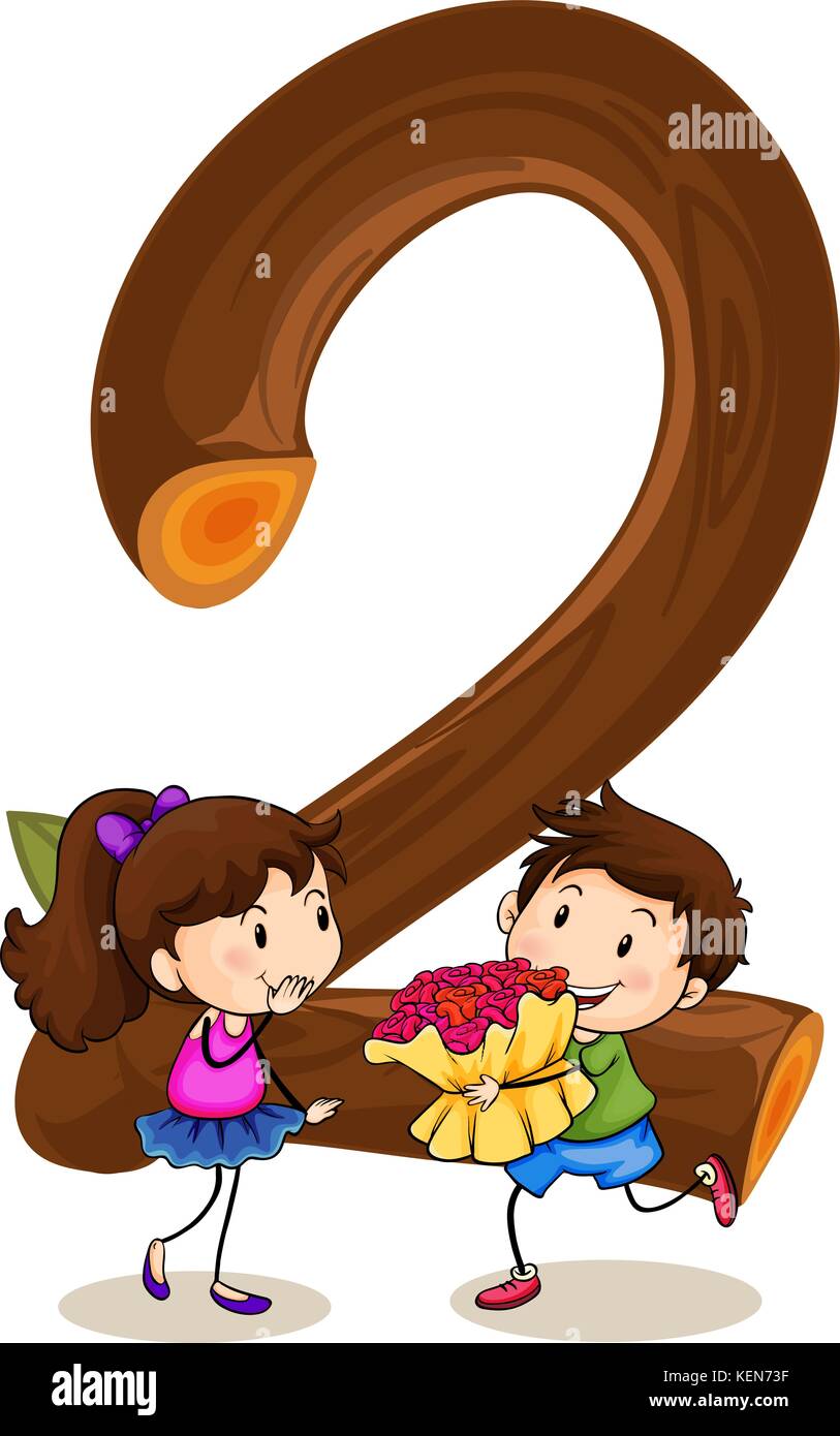 Illustration of number two with a boy and a girl Stock Vector Image ...