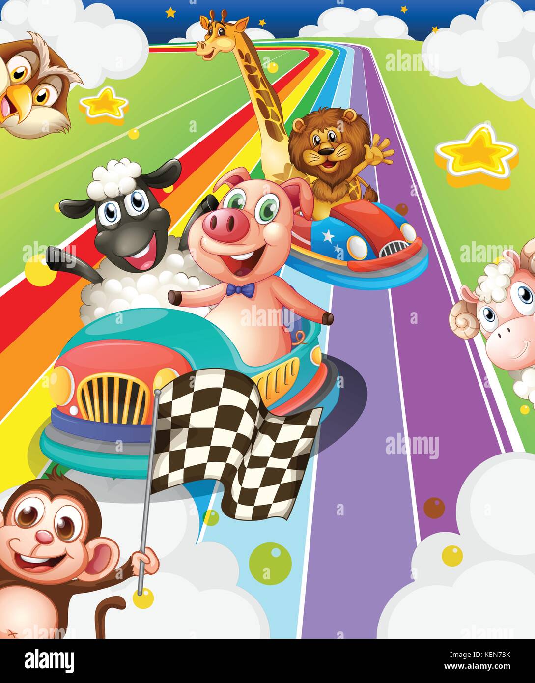 Illustration of many animals in racing cars Stock Vector Image & Art ...