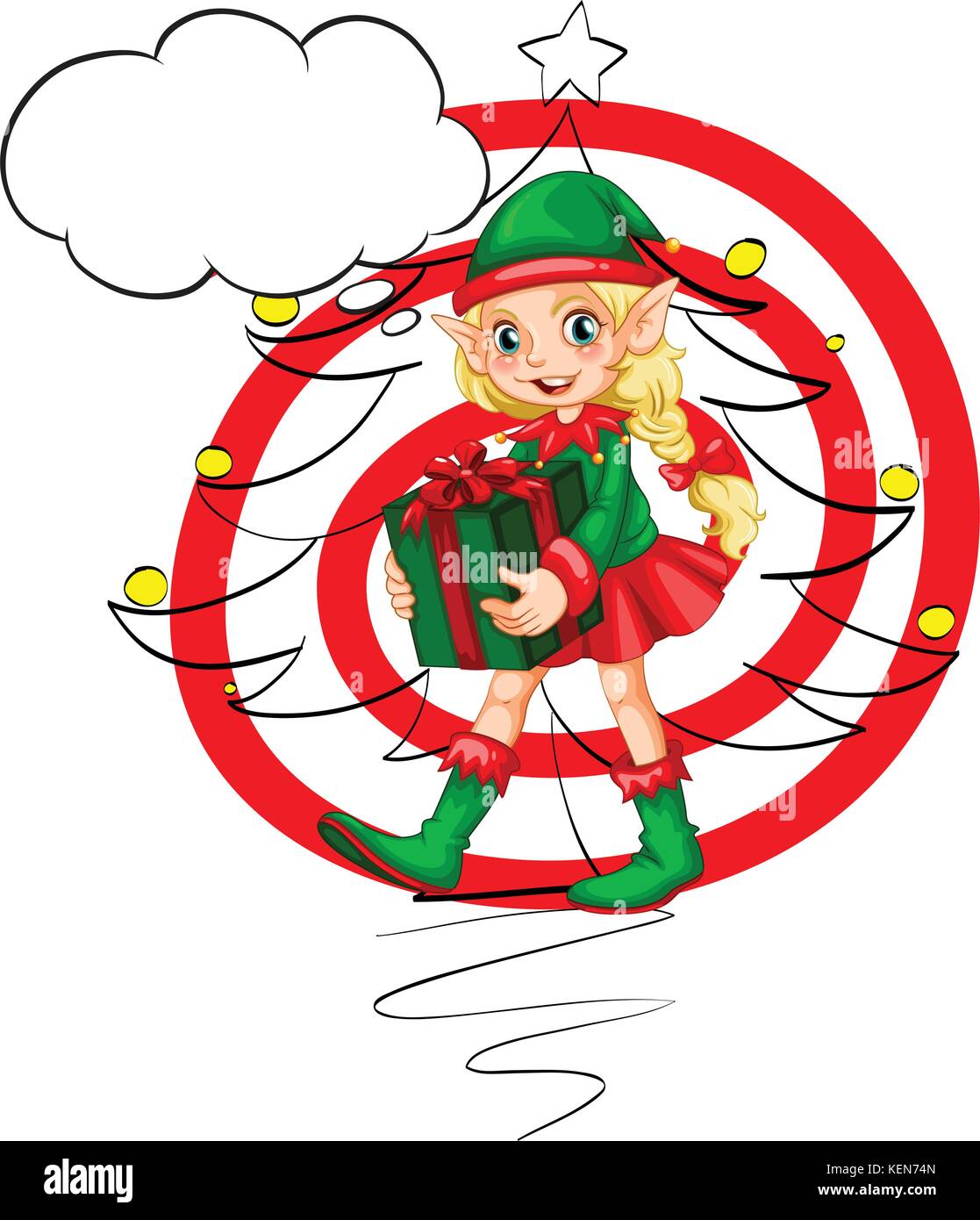 A female Santa elf with a gift on a white background Stock Vector Image ...