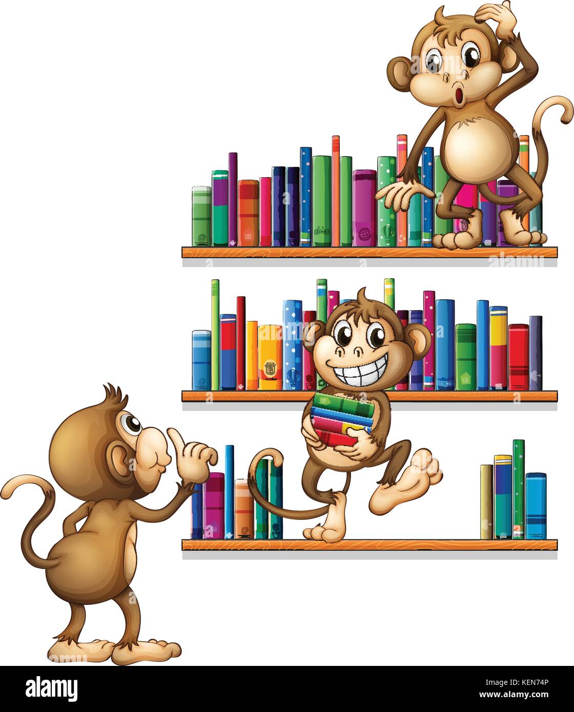 Illustration of monkeys with books Stock Vector Image & Art - Alamy