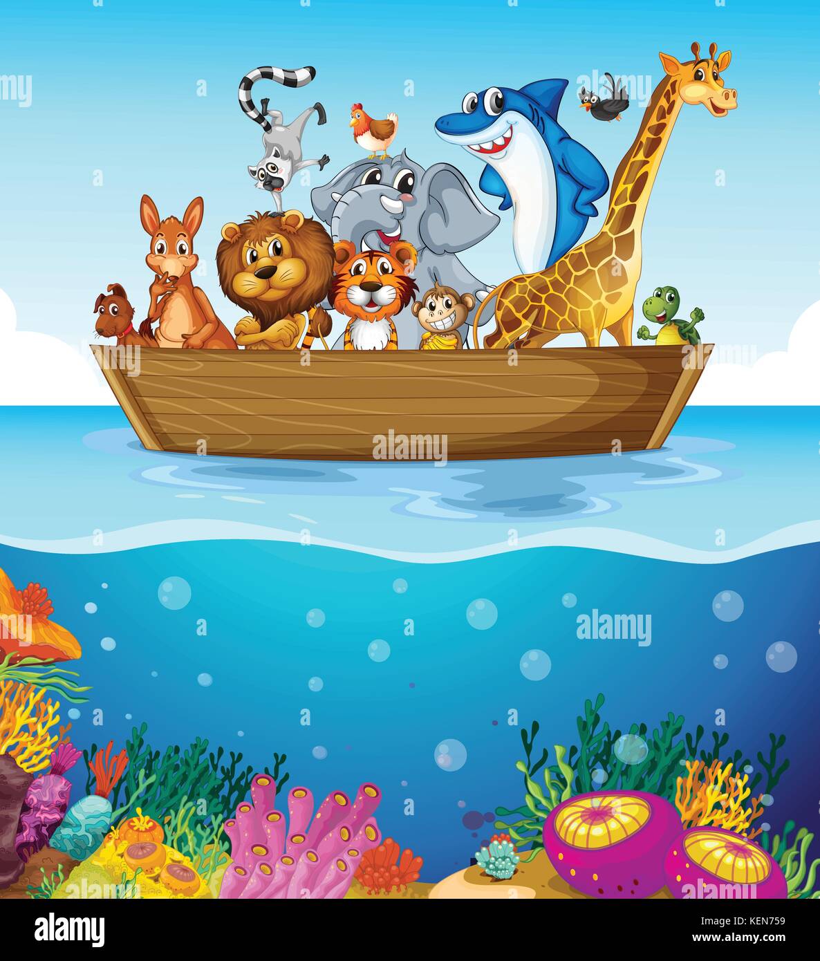 Illustration of a boat at the sea with animals Stock Vector Image & Art ...