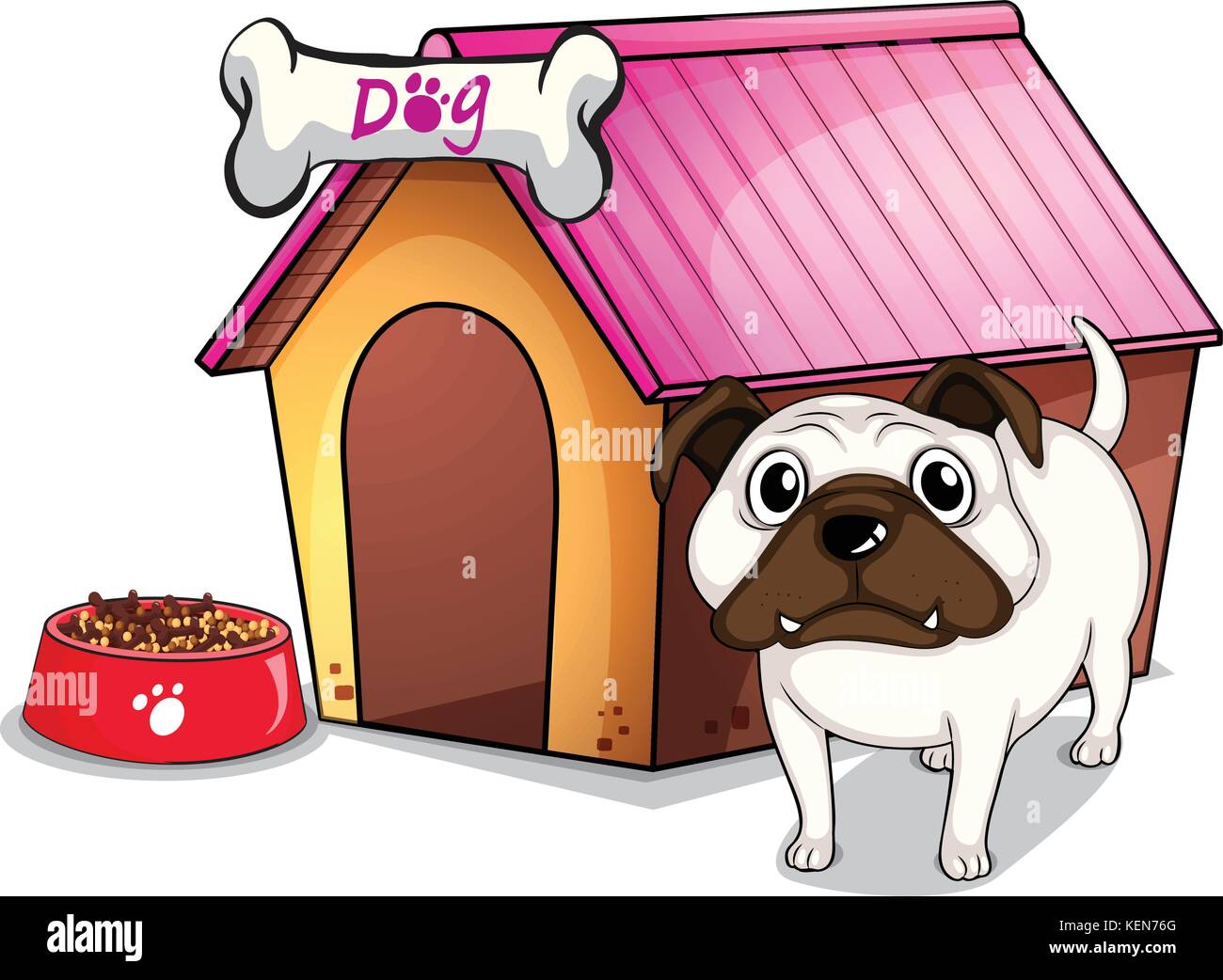 Illustration of a dog outside the doghouse on a white background Stock ...