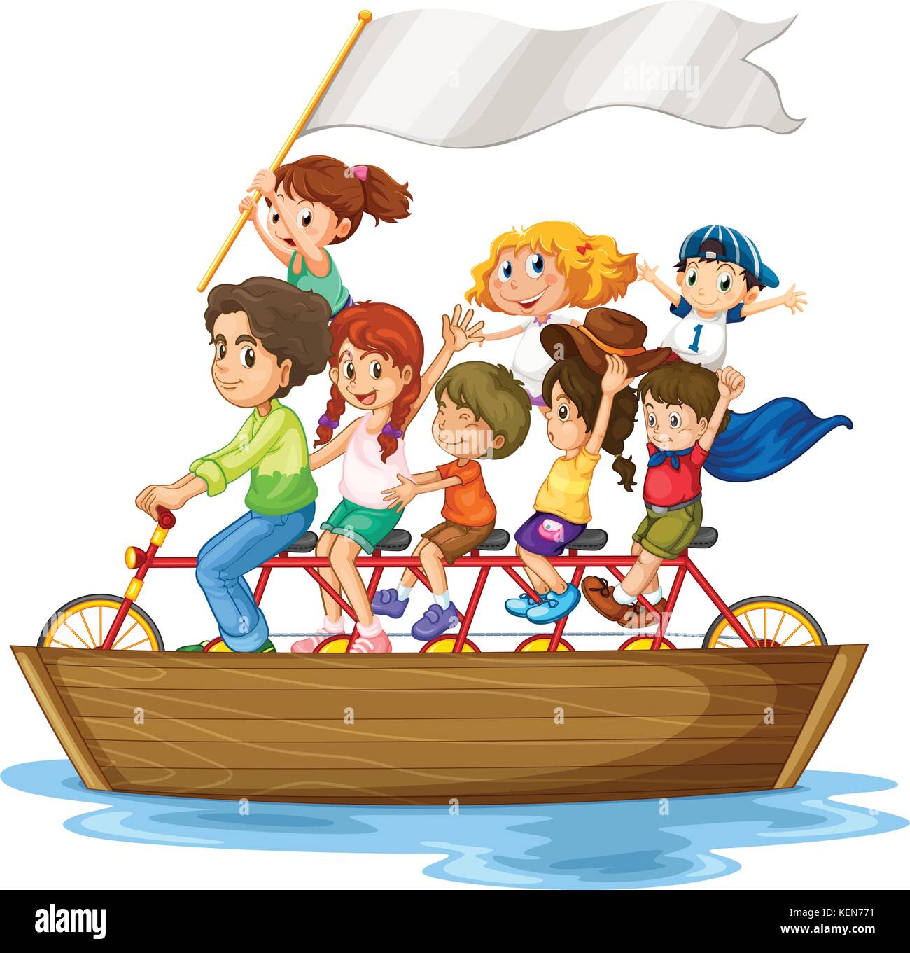 Illustration of children riding bicycle on a boat Stock Vector Image ...