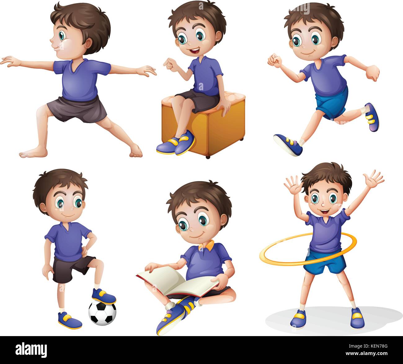 Illustration of the different activities of a young boy on a white ...