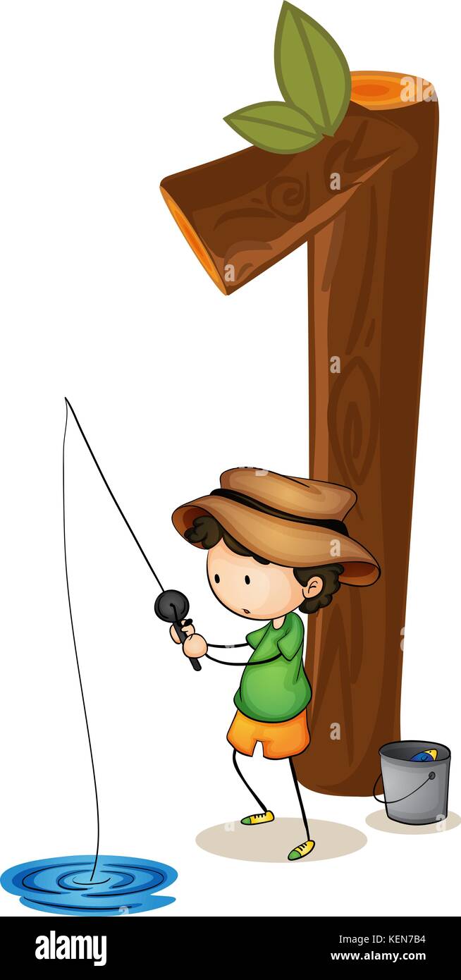 Illustration of number one with a boy fishing Stock Vector Image & Art ...