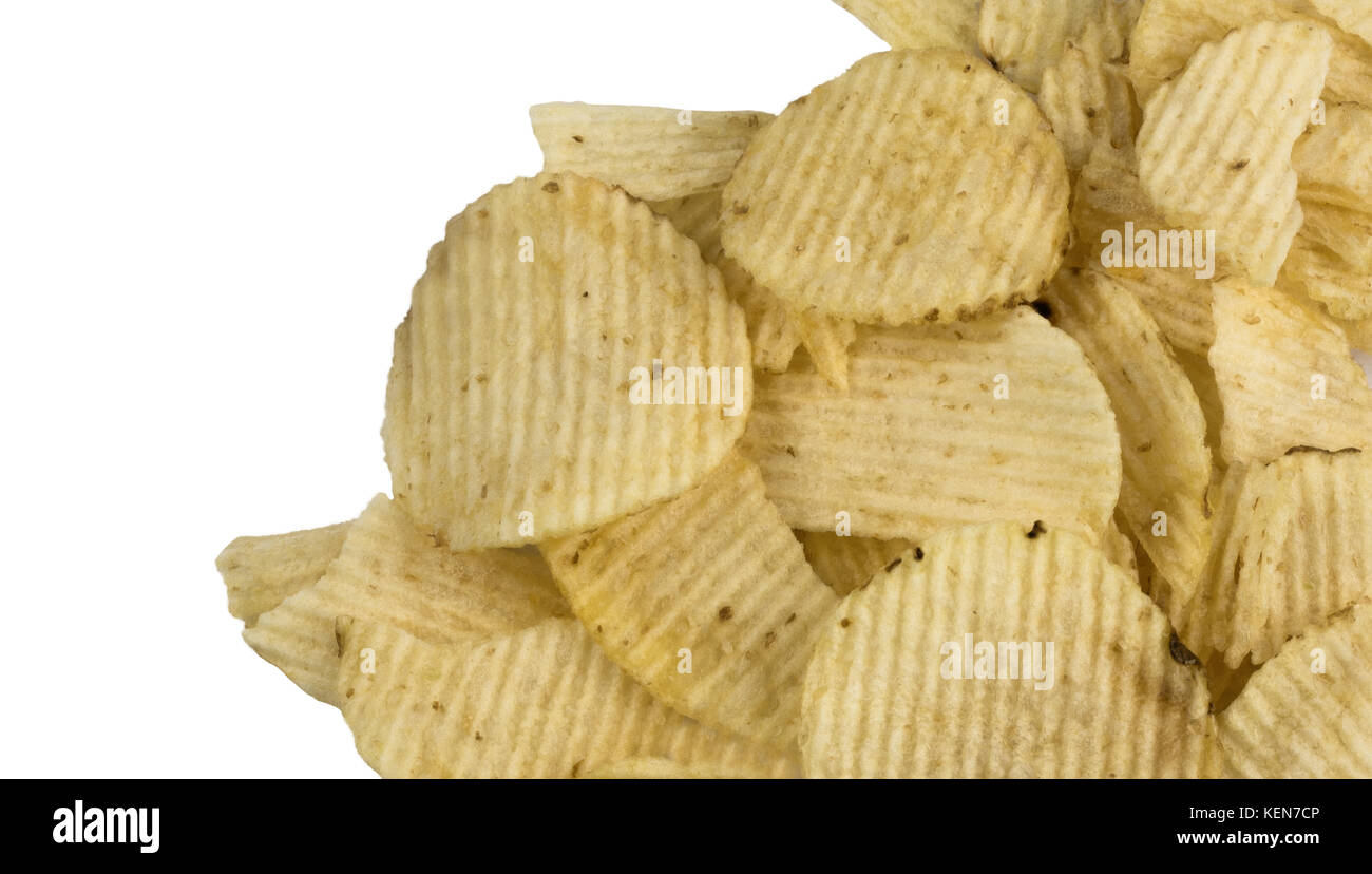 Pile of Wrinkled Wavy Potato Chips Isolated on White background Stock ...