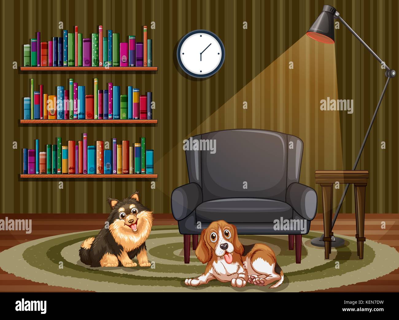 illustration of two dogs sitting in a living room Stock Vector Image ...