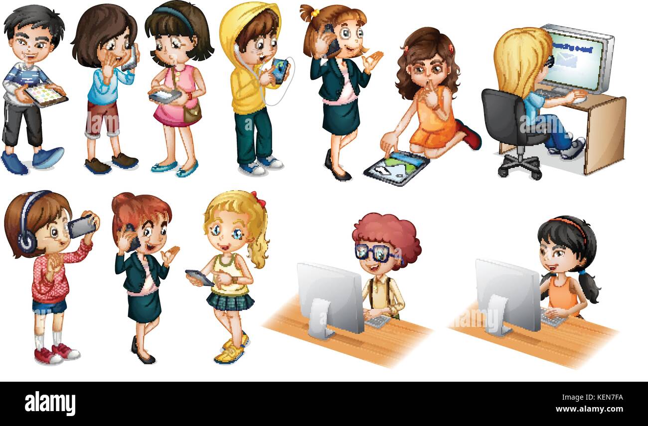 illustration of children working on computer Stock Vector Image & Art ...