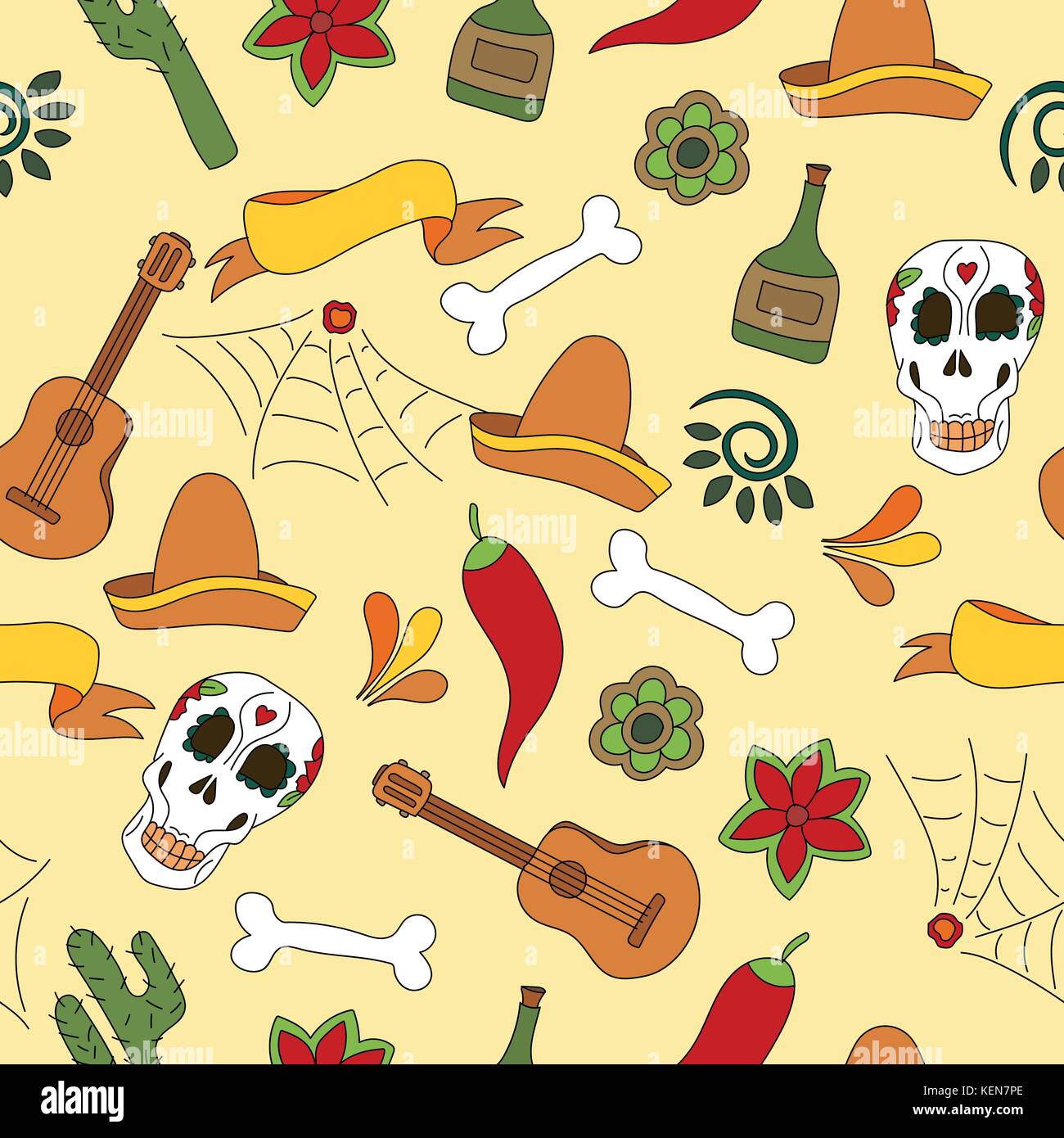 Mexico icons seamless pattern vector illustration. Traditional mexican ...