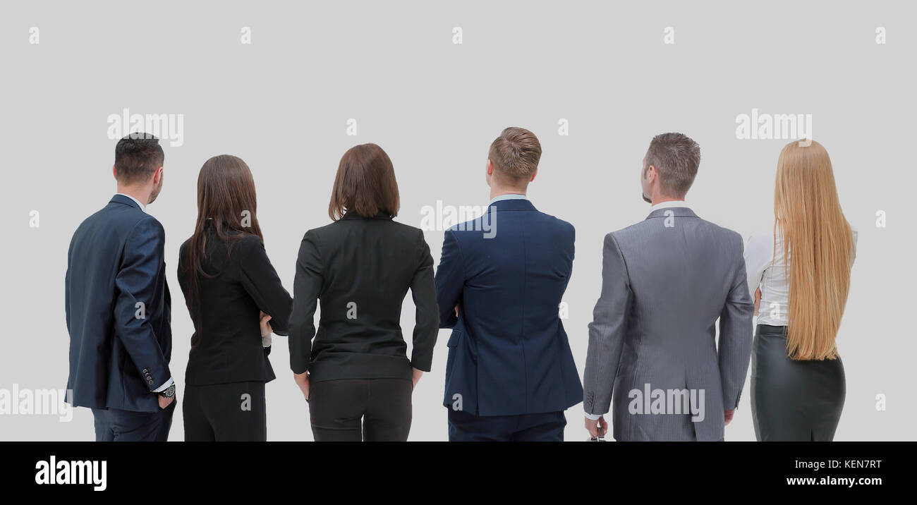 Business people looking upwards standing back side Stock Photo - Alamy