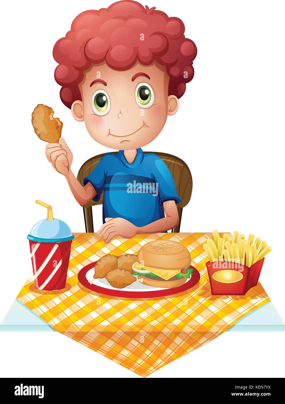 Illustration of a hungry boy eating on a white background Stock Vector ...