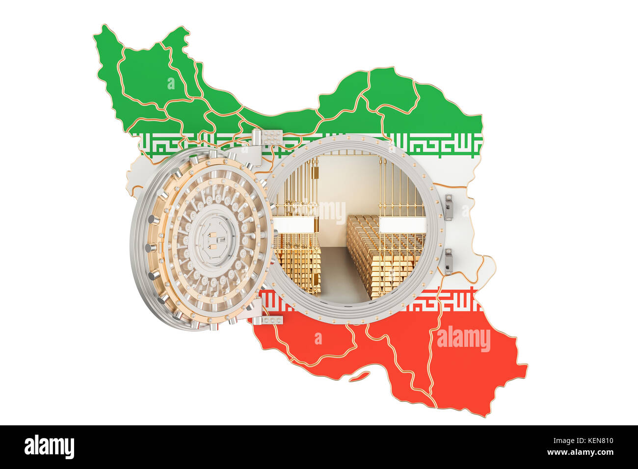Golden reserves of Iran concept, banking vault with gold bars. 3D ...