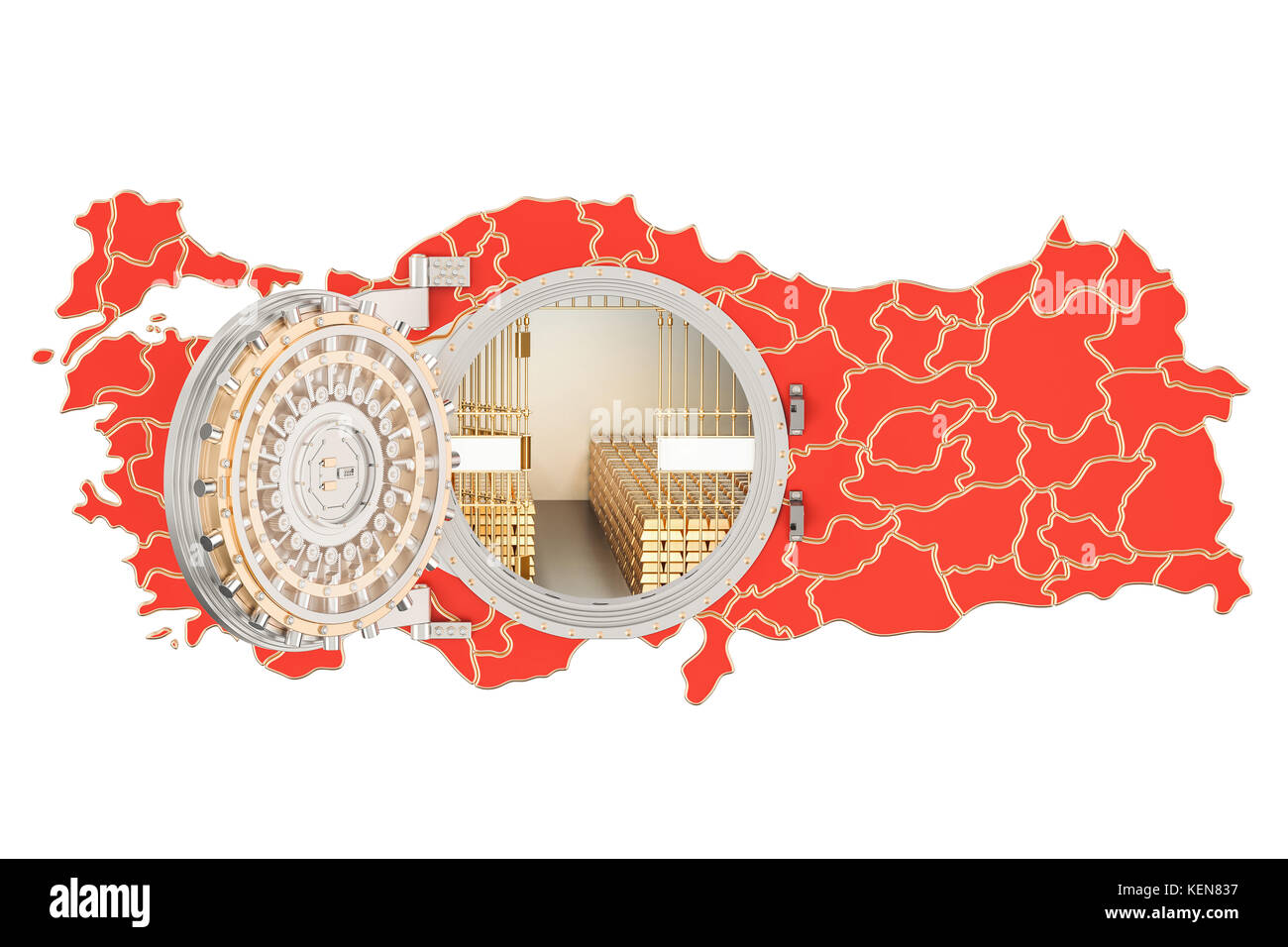 Golden reserves of Turkey concept, banking vault with gold bars. 3D ...