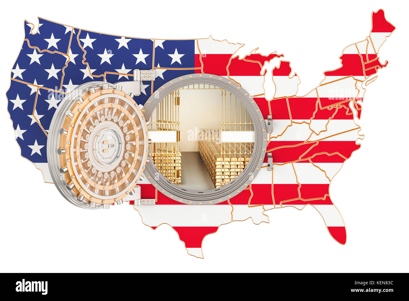 Golden reserves of USA concept, banking vault with gold bars. 3D ...