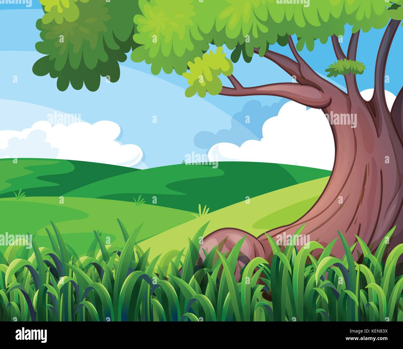 Illustration of a big tree at the hills Stock Vector Image & Art - Alamy