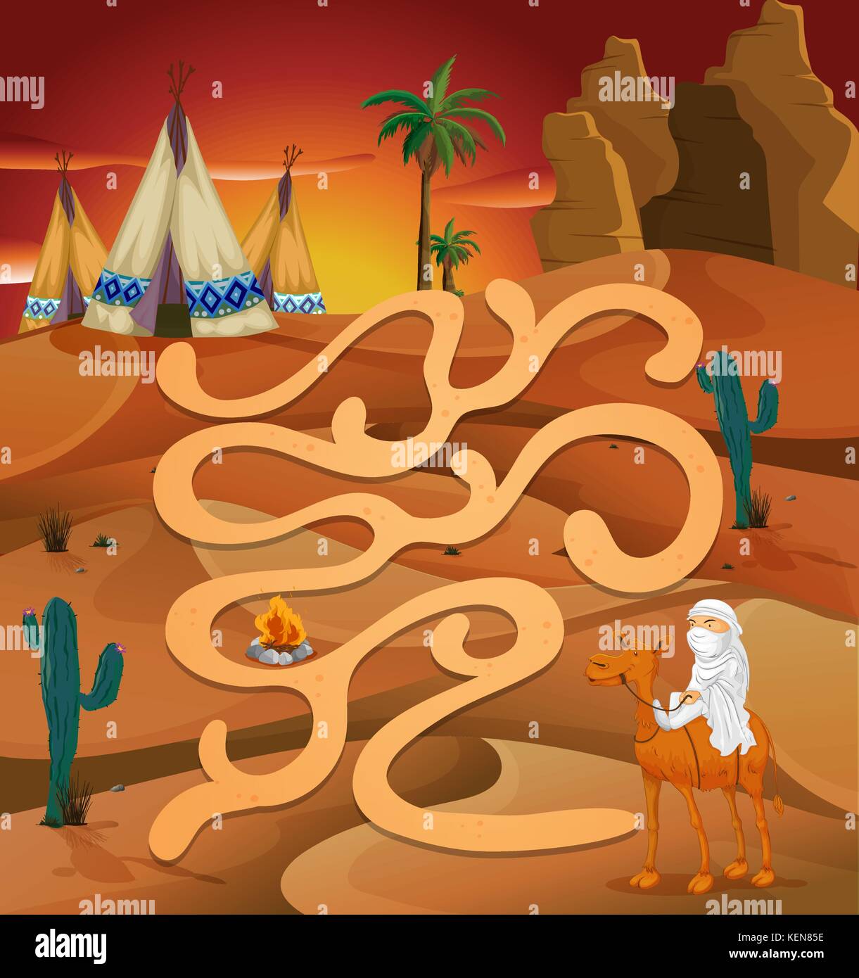 Illustration of a maze game with desert background Stock Vector Image ...