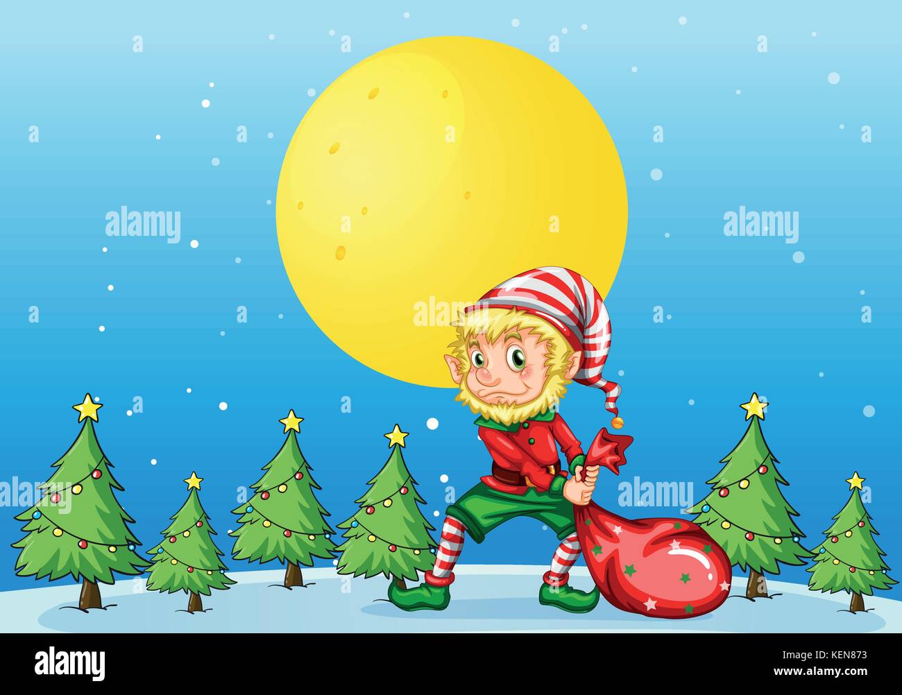 Illustration of an elf pulling a christmas bag Stock Vector Image & Art ...