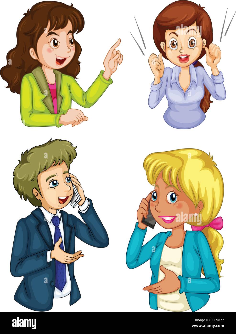Illustration of the four business icons communicating on a white ...