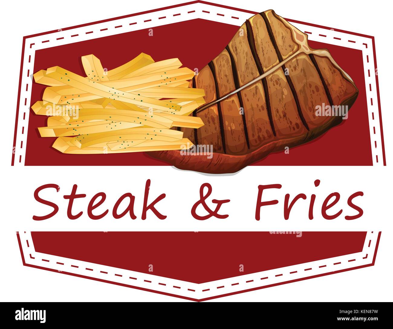 Illustration of the steak and fries label on a white background Stock ...
