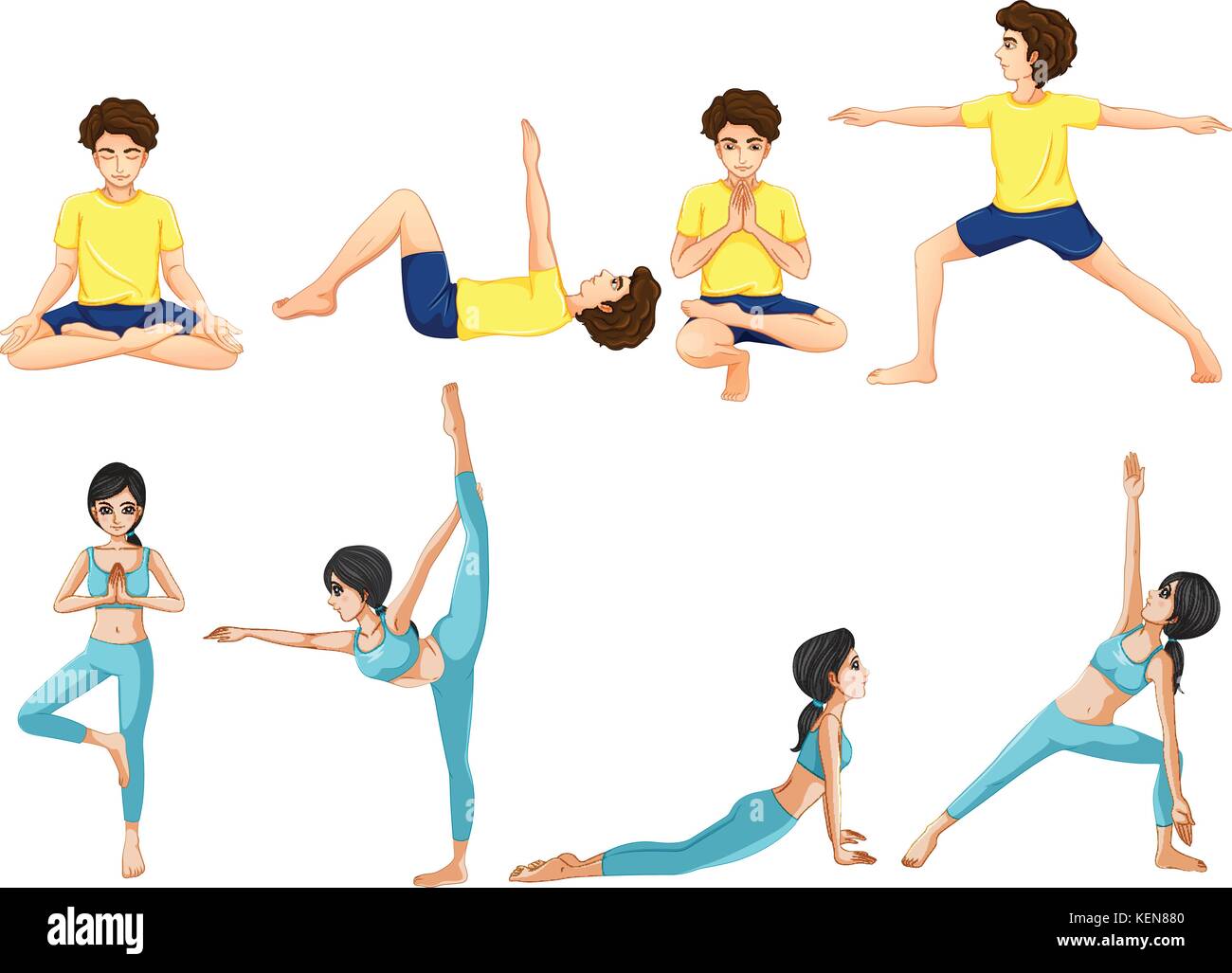 Illustration of the different yoga poses on a white background Stock ...