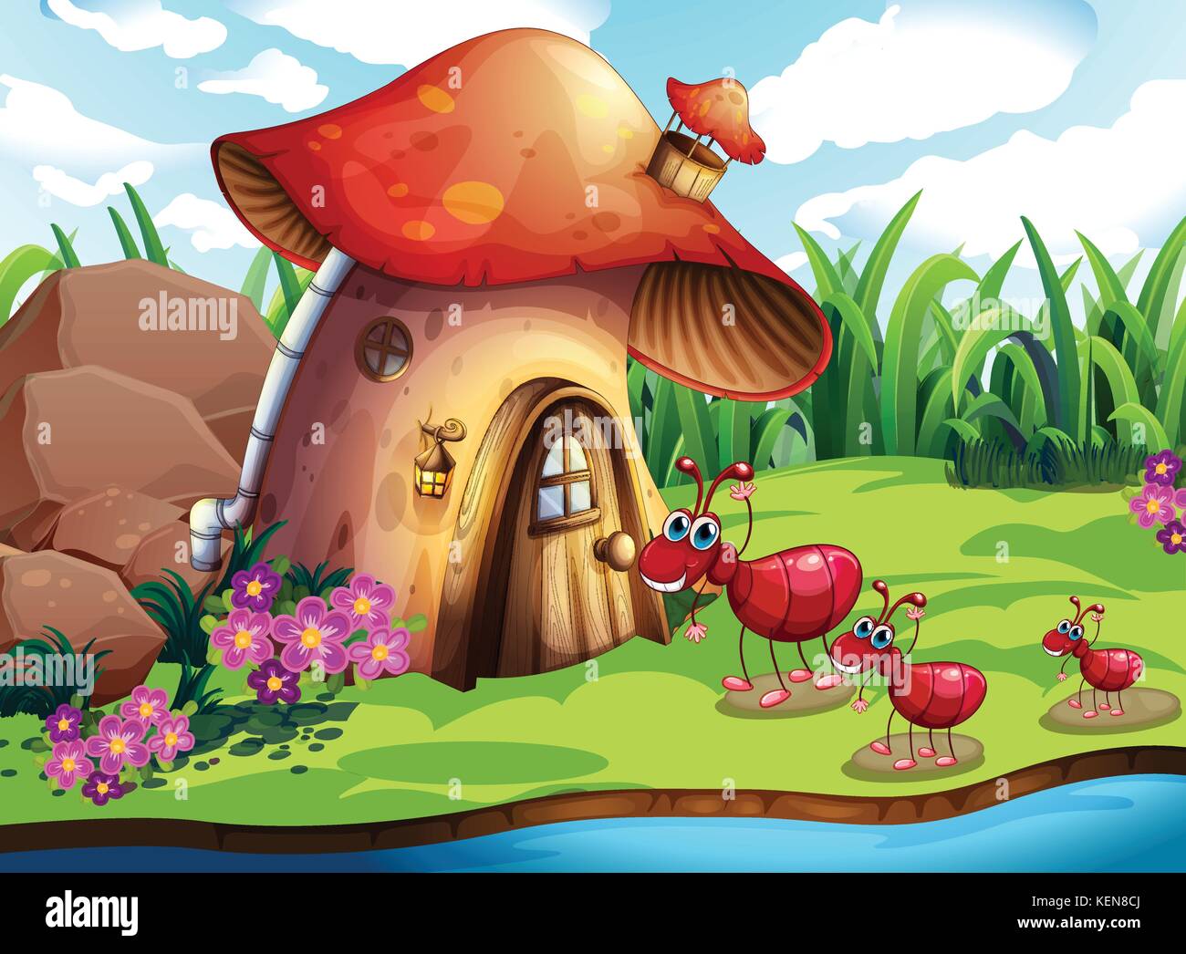 Illustration of many ants and a mushroom house Stock Vector Image & Art ...