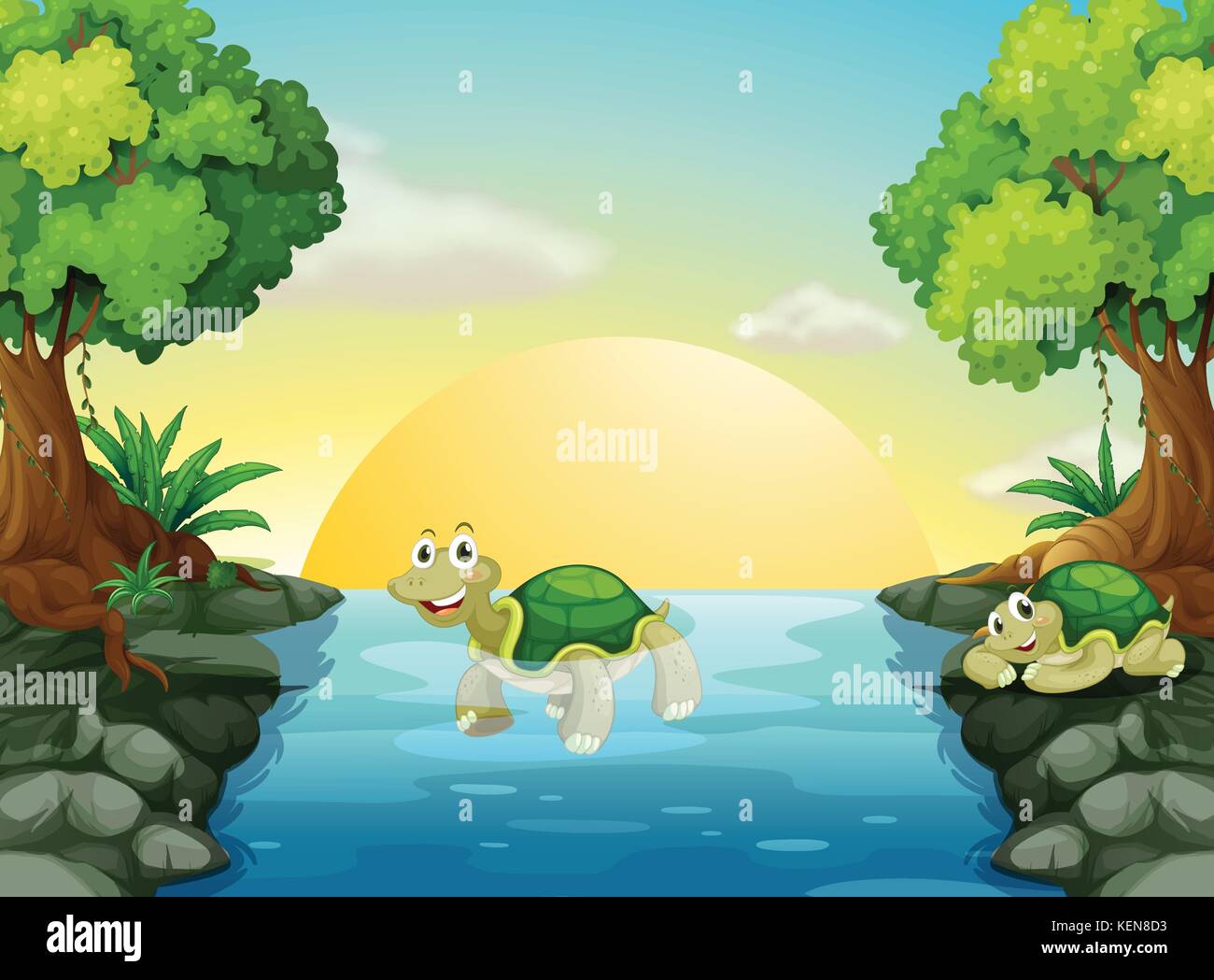 Illustration of a smiling turtle at the river Stock Vector Image & Art ...