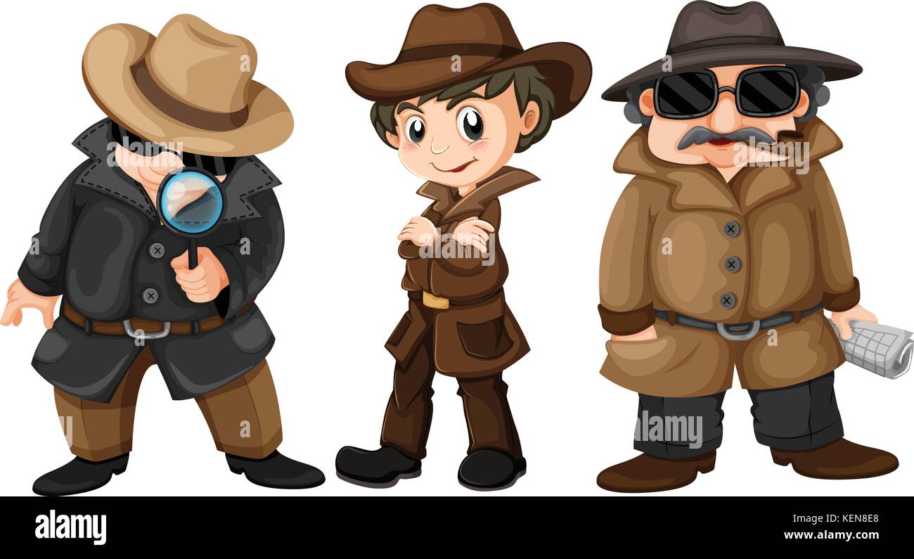 Illustration of three detectives Stock Vector Image & Art - Alamy