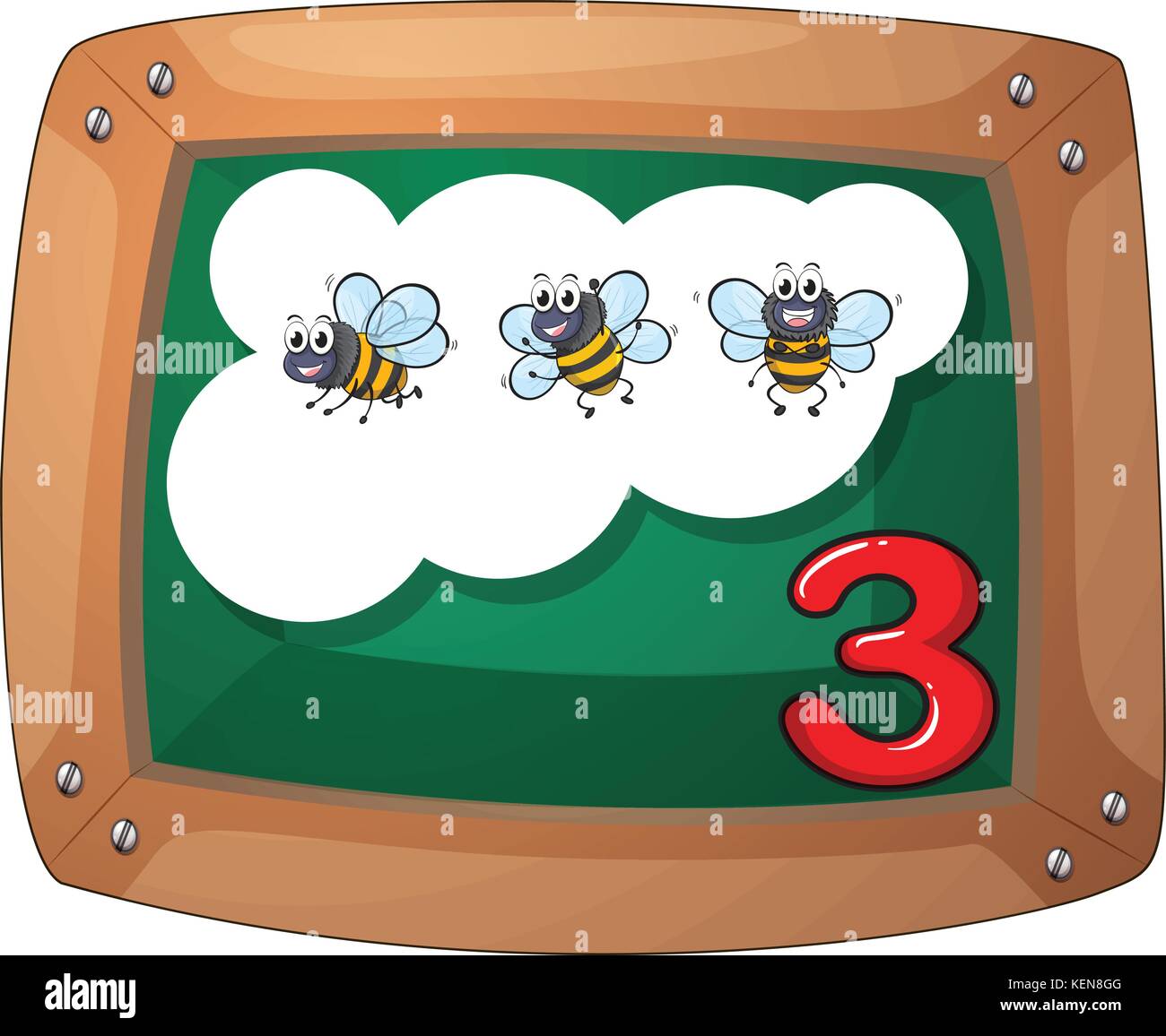 Illustration of a blackboard with three bees on a white background ...