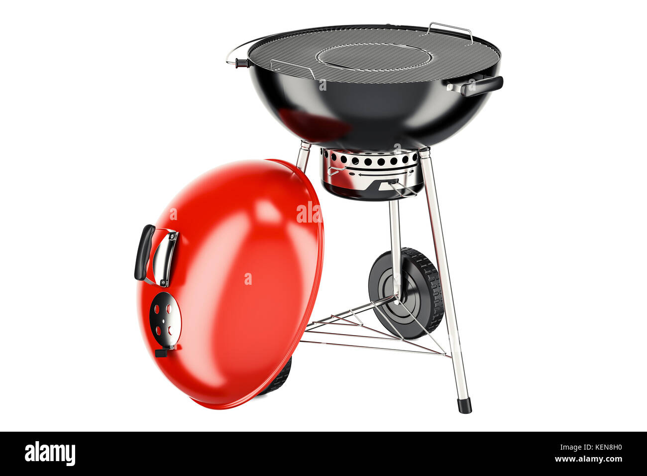 Opened red barbecue grill, 3D rendering isolated on white background ...