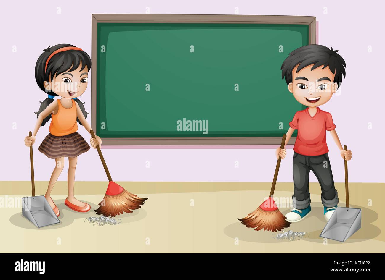 Children Sweeping The Classroom