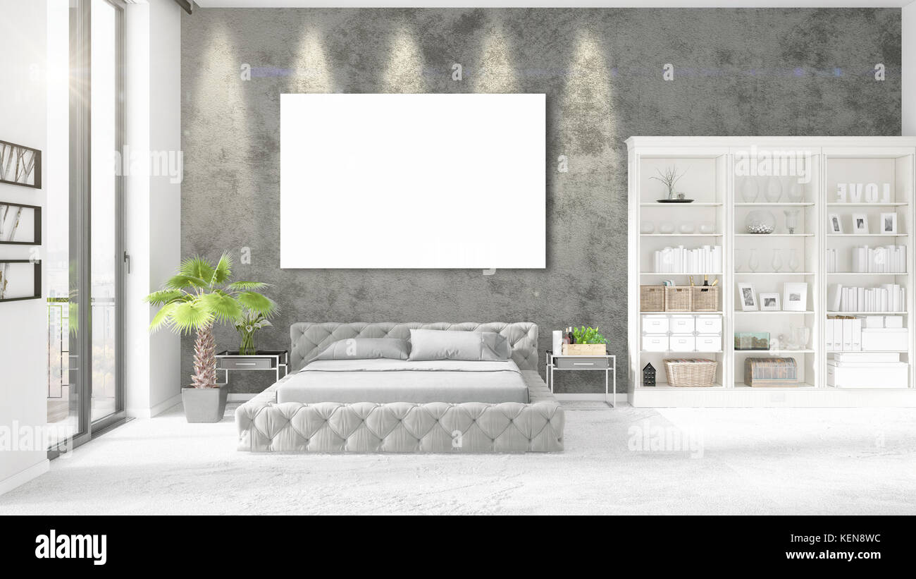 Fashionable modern loft interior in vogue with empty frame and ...