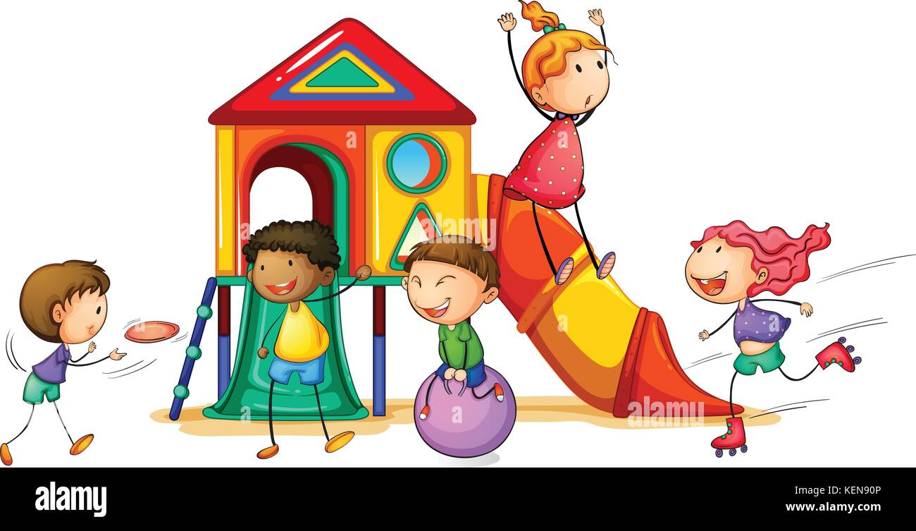 illustration of children and a playhouse Stock Vector Image & Art - Alamy