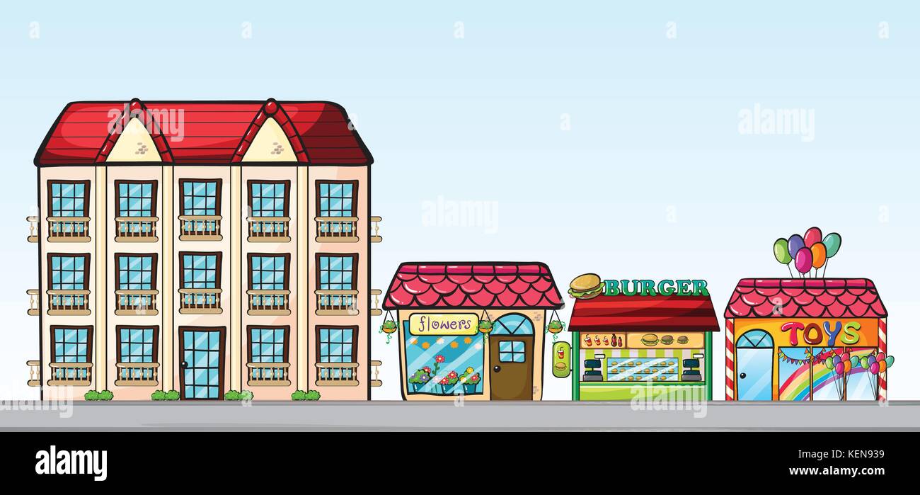 Illustration of a street full of shops Stock Vector Image & Art - Alamy