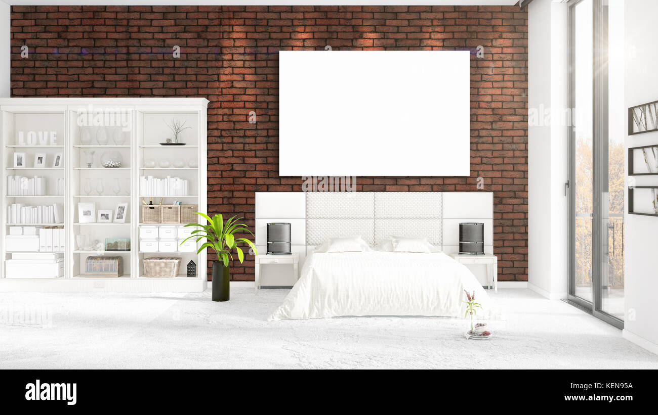 Fashionable modern loft interior in vogue with empty frame and ...