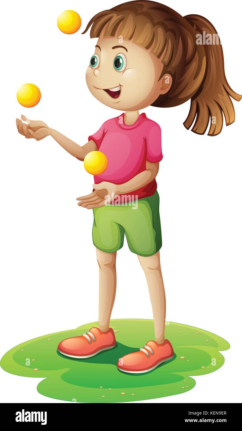 Illustration of a cute little girl juggling on a white background Stock ...