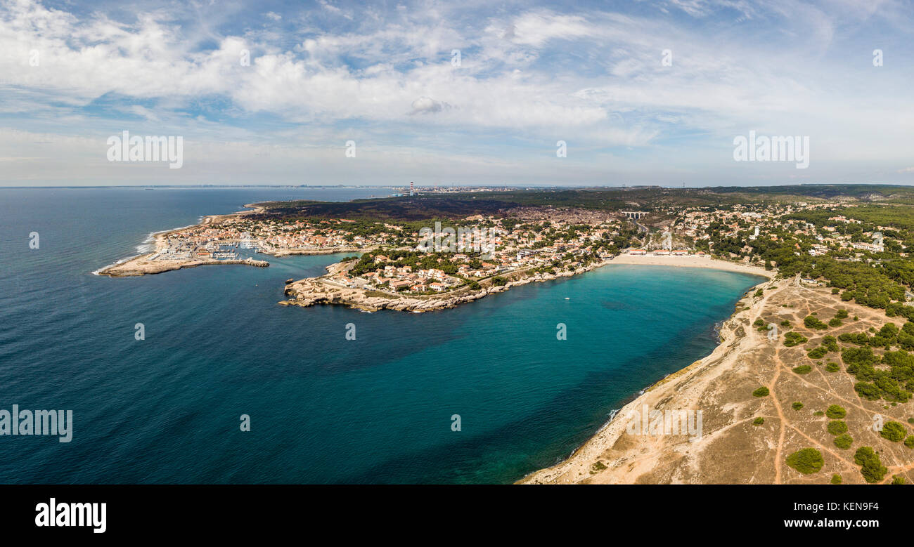 Aerial view of Verdon Beach on the Blue coast in the south of France ...