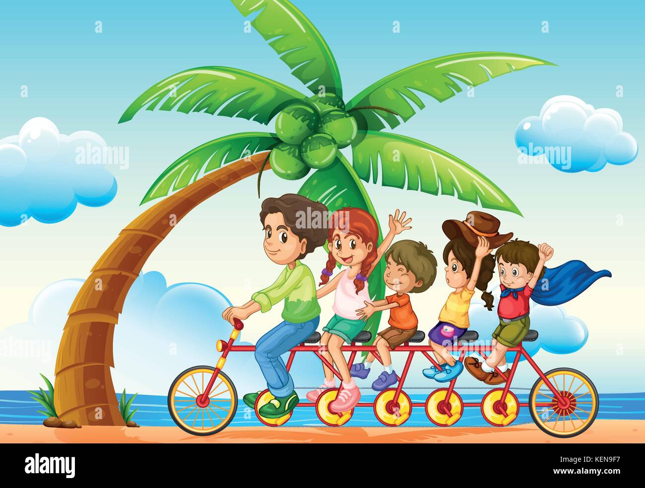 illustration of a family riding bicycle Stock Vector Image & Art - Alamy